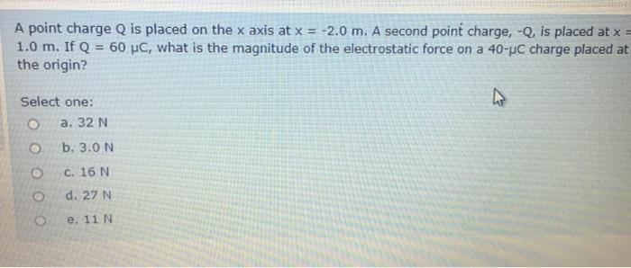 Solved A point charge Q is placed on the x axis at x = -2.0 | Chegg.com