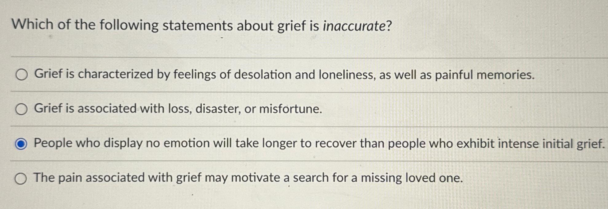 Solved Which of the following statements about grief is | Chegg.com