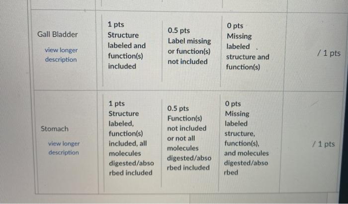 Solved Digestive Structures Rubric Criteria Ratings Pts 1 | Chegg.com