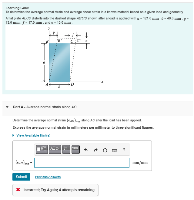 Solved Learning Goal:To ﻿determine the average normal strain | Chegg.com