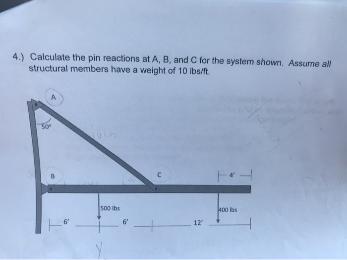 Solved 4.) Calculate the pin reactions at A, B, and C for | Chegg.com