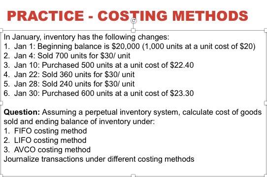 Solved In January, inventory has the following changes: 1. | Chegg.com