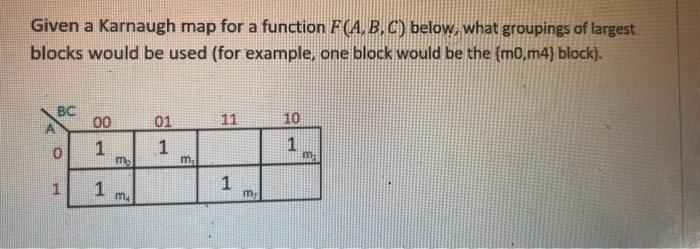 Solved Given a Karnaugh map for a function F(A,B,C) below, | Chegg.com