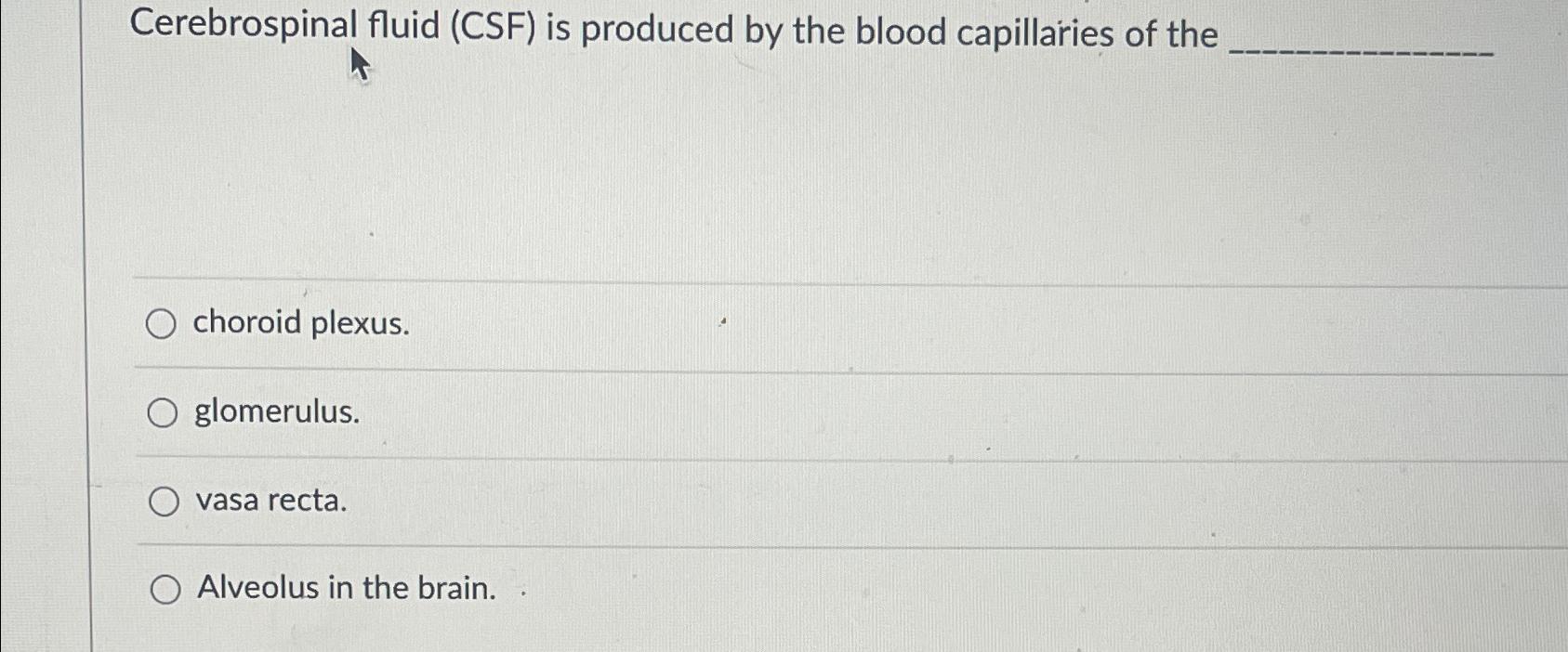 Solved Cerebrospinal fluid (CSF) ﻿is produced by the blood | Chegg.com
