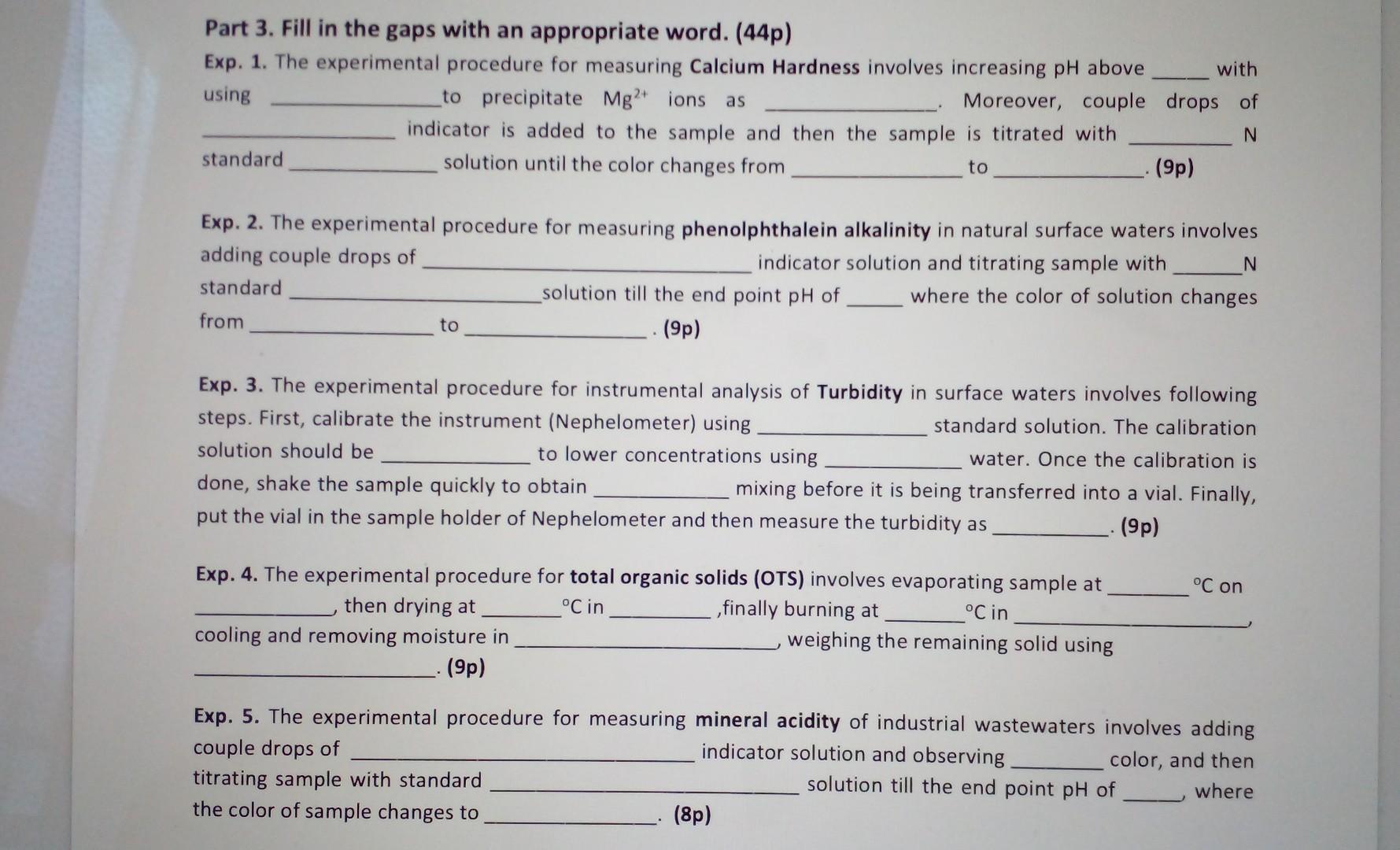 Solved Part 3. Fill in the gaps with an appropriate word. | Chegg.com