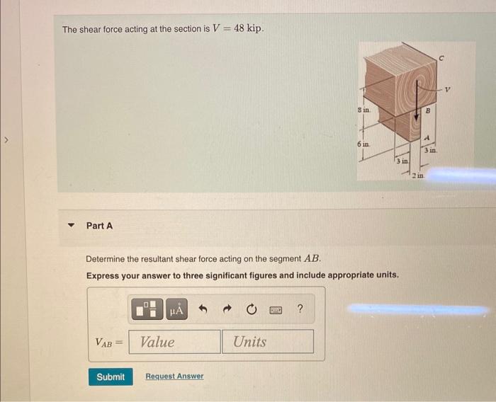 [Solved]: The shear force acting at the section is ( V=48