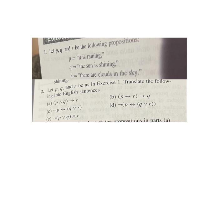 Solved EXC 1. Let p, q, and r be the following propositions: | Chegg.com