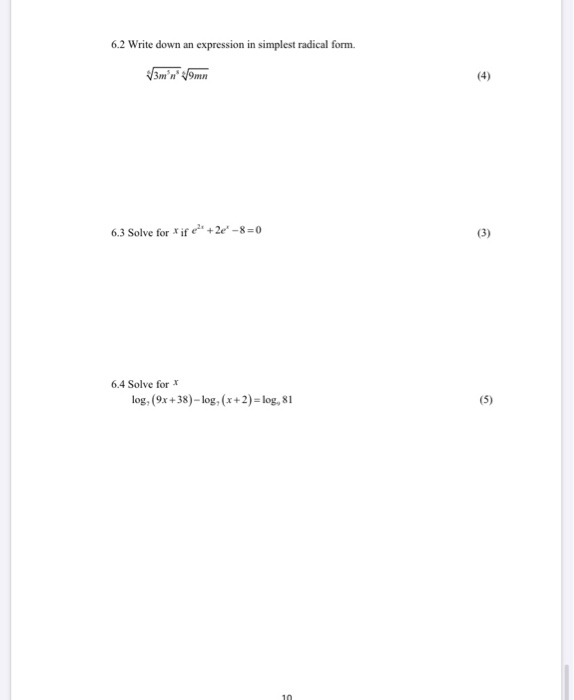 Solved 6.2 Write down an expression in simplest radical | Chegg.com