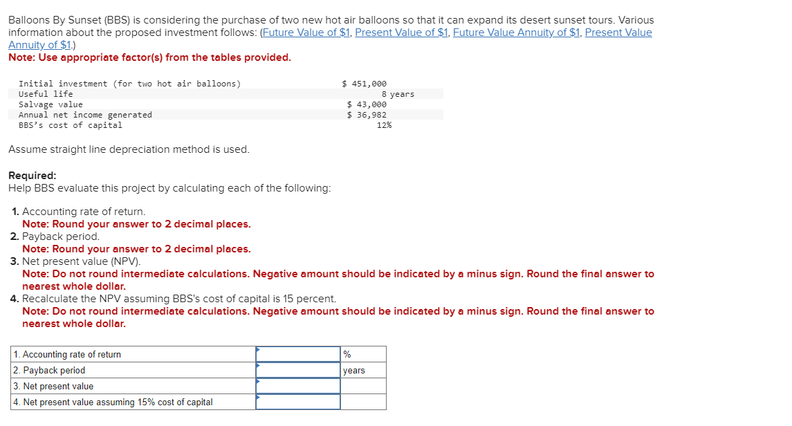 Solved Balloons By Sunset (BBS) ﻿is considering the purchase | Chegg.com