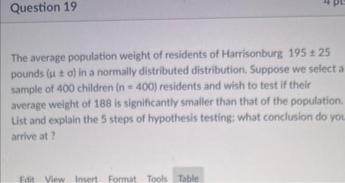 Solved The average population weight of residents of | Chegg.com