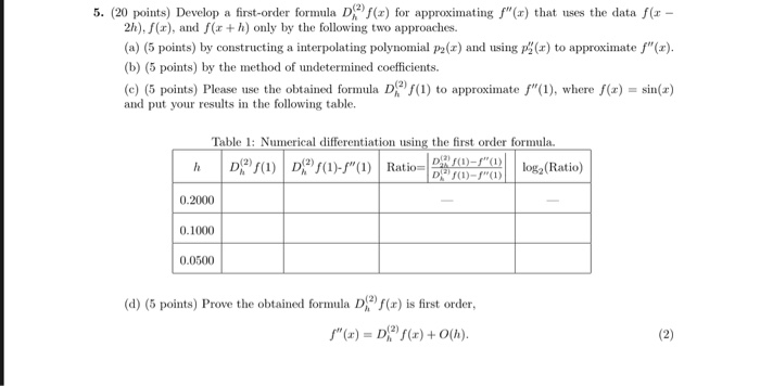 Solved 5. (20 points) Develop a first-order formula D F(x) | Chegg.com