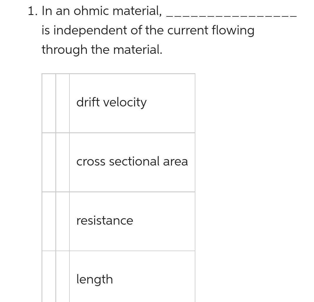 Solved 8 1. The drift velocity of electric charges through a | Chegg.com