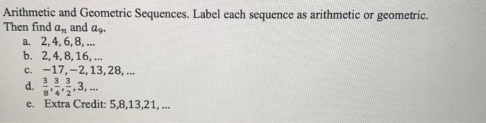 Solved Arithmetic and Geometric Sequences. Label each | Chegg.com