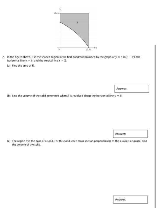 Solved 2.0) 2. In the figure above, R is the shaded region | Chegg.com