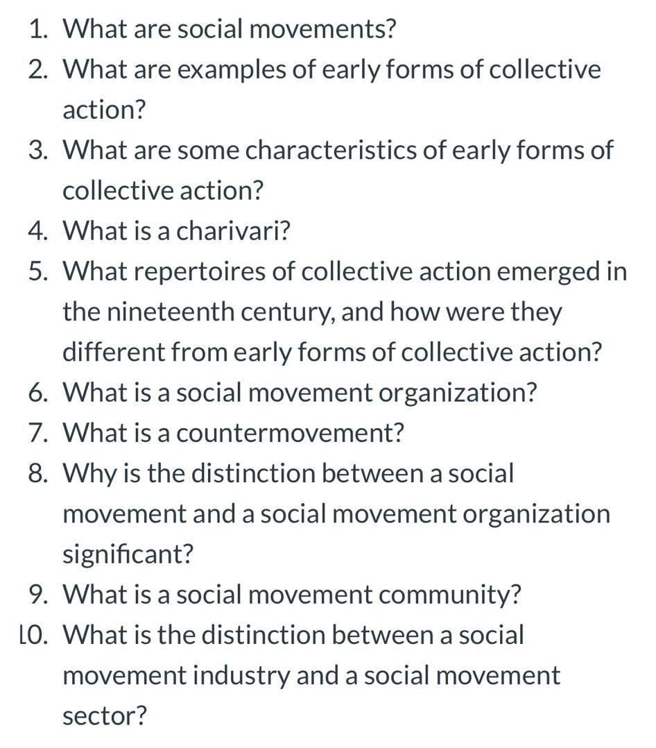 1. What are social movements? 2. What are examples of | Chegg.com