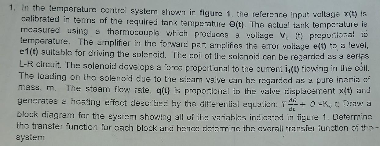 Solved 1. In the temperature control system shown in figure | Chegg.com