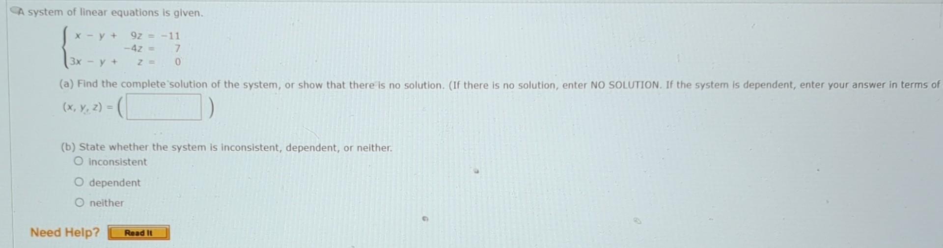 Solved A system of linear equations is given. | Chegg.com