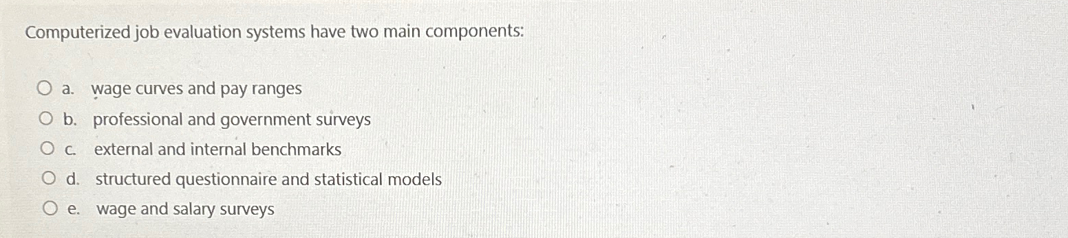 Solved Computerized job evaluation systems have two main | Chegg.com