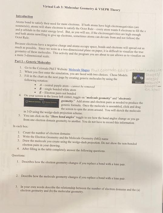 Solved Virtual Lab 3: Molecular Geometry & VSEPR Theory | Chegg.com