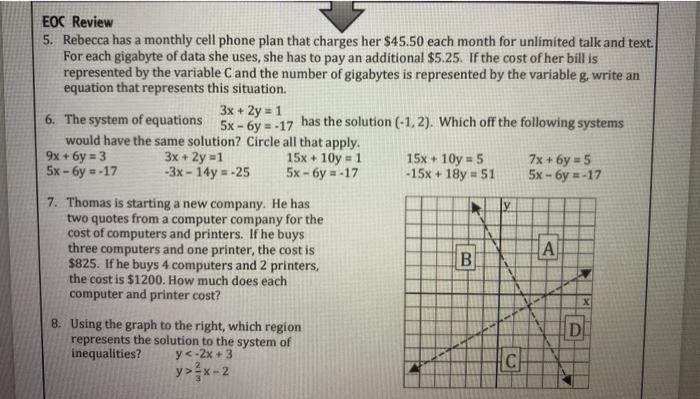Solved EOC Review 5. Rebecca has a monthly cell phone plan | Chegg.com