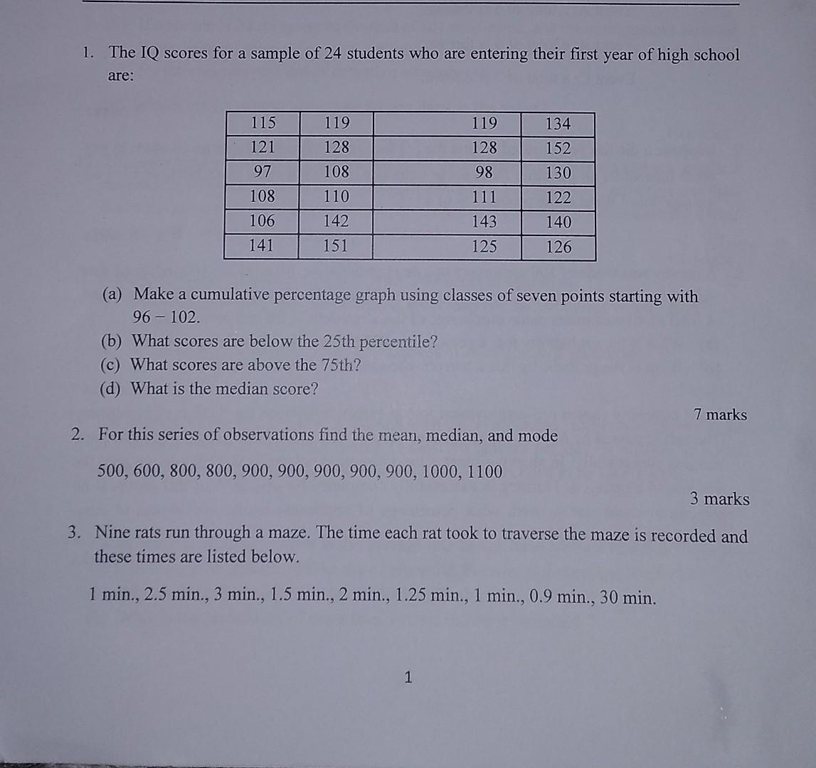 Solved 1. The IQ scores for a sample of 24 students who are | Chegg.com