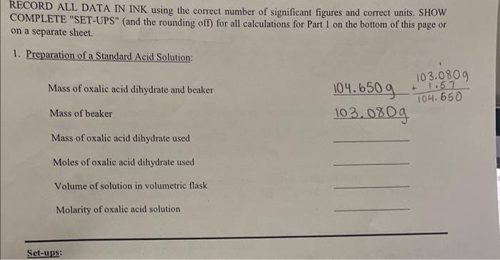 Solved RECORD ALL DATA IN INK using the correct number of | Chegg.com