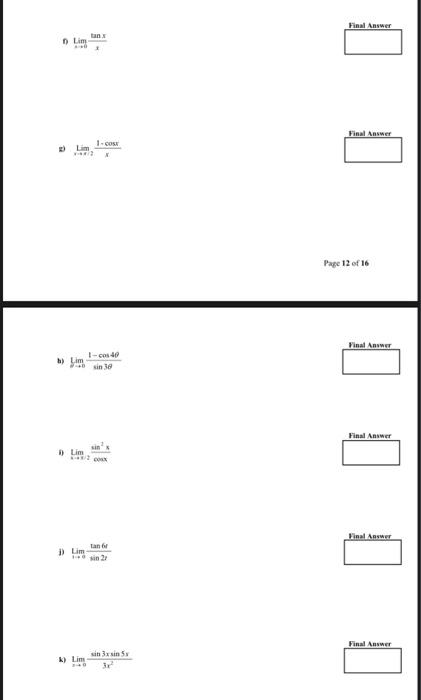 TOPIC 2: Trig Limits TRIG LIMITS: If direct | Chegg.com
