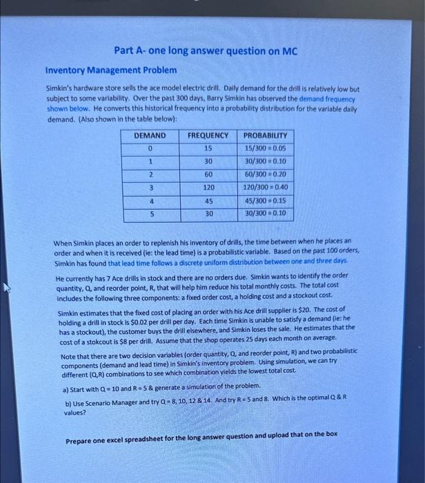 Solved Inventory Management Problem Simkin's hardware store | Chegg.com