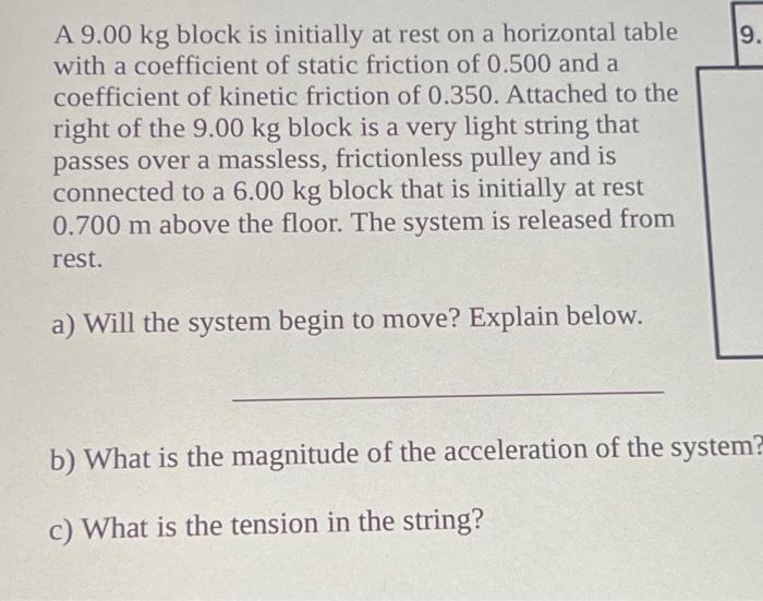 Solved A 9.00 kg block is initially at rest on a horizontal | Chegg.com