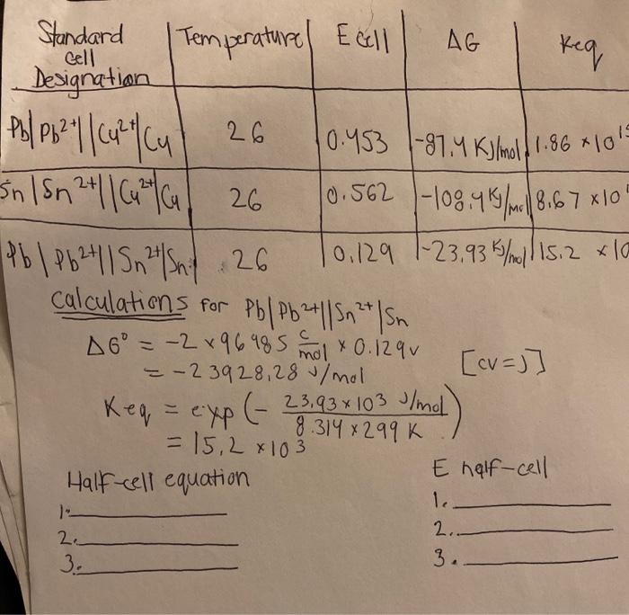 Solved 19 Standard Temperaturel Ecell AG keq Cell | Chegg.com