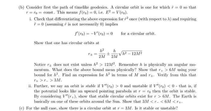 Solved Orbits in Schwarzschild. Consider the motion of | Chegg.com