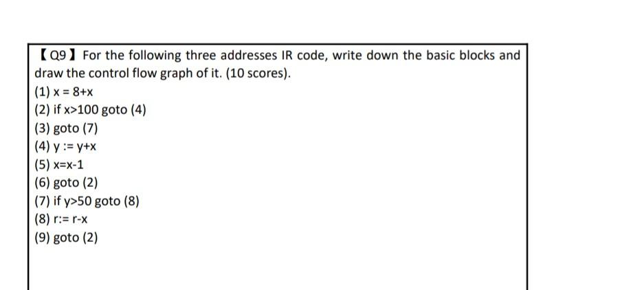 Solved 【Q9】 For the following three addresses IR code, write | Chegg.com