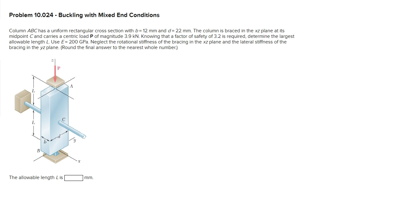 Solved Problem 10.024 - ﻿Buckling with Mixed End | Chegg.com