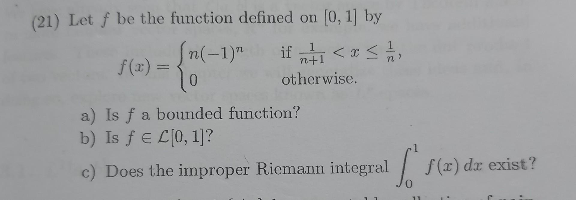 Solved (21) Let f be the function defined on [0,1] by | Chegg.com