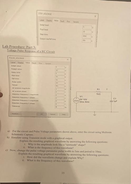 Solved Lab Procedure: Part 2: Voltage Step Response of a RC | Chegg.com
