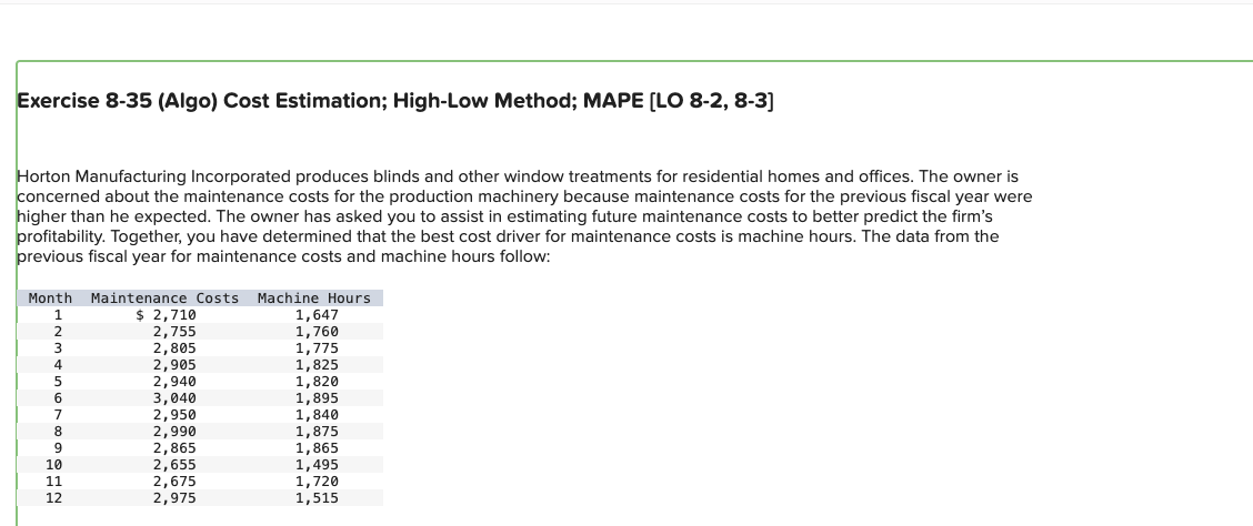 Solved Exercise 8-35 (Algo) ﻿Cost Estimation; High-Low | Chegg.com