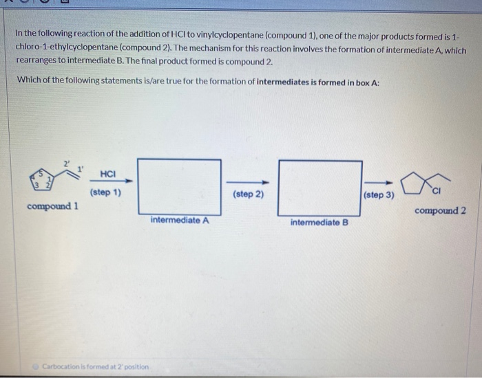 Solved In the following reaction of the addition of HCl to | Chegg.com
