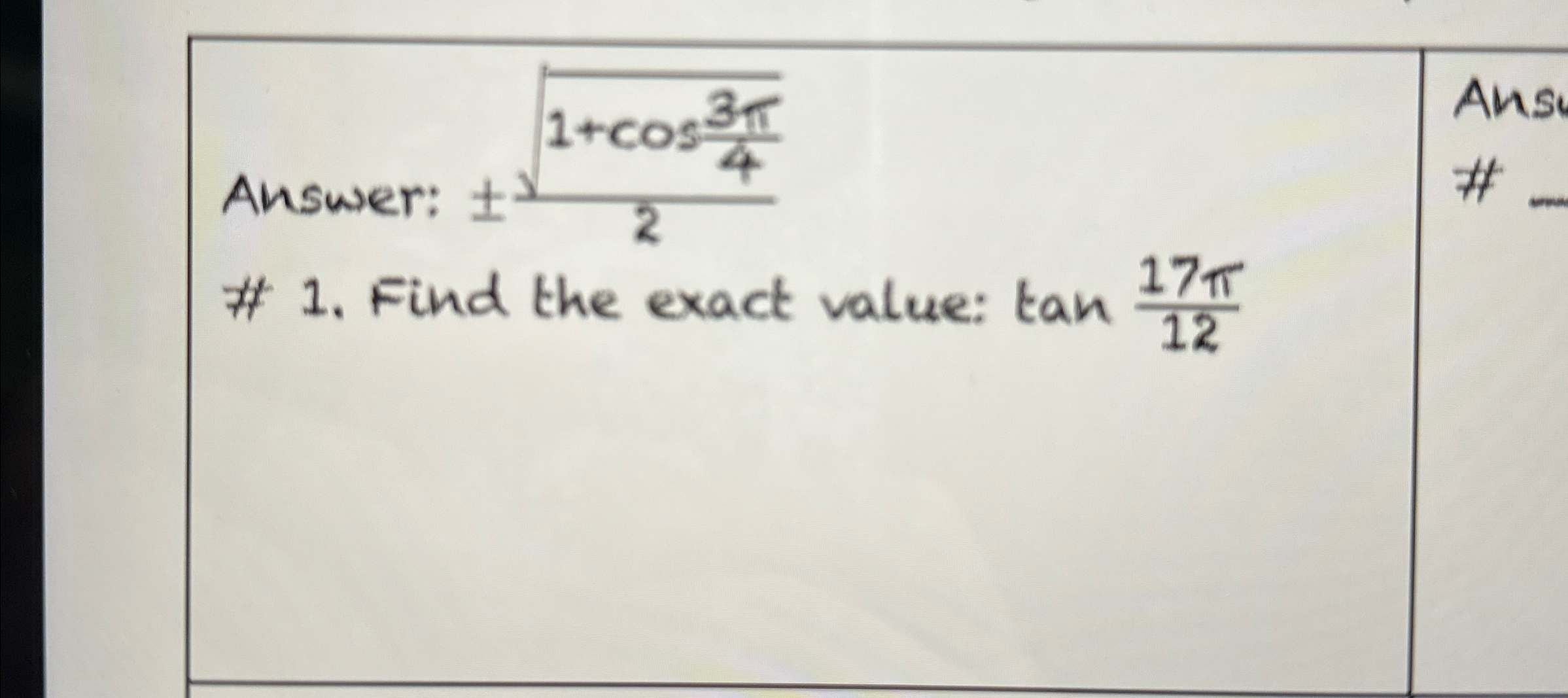 Solved Answer: +-1+cos(3π4)22# 1. ﻿Find the exact value: | Chegg.com