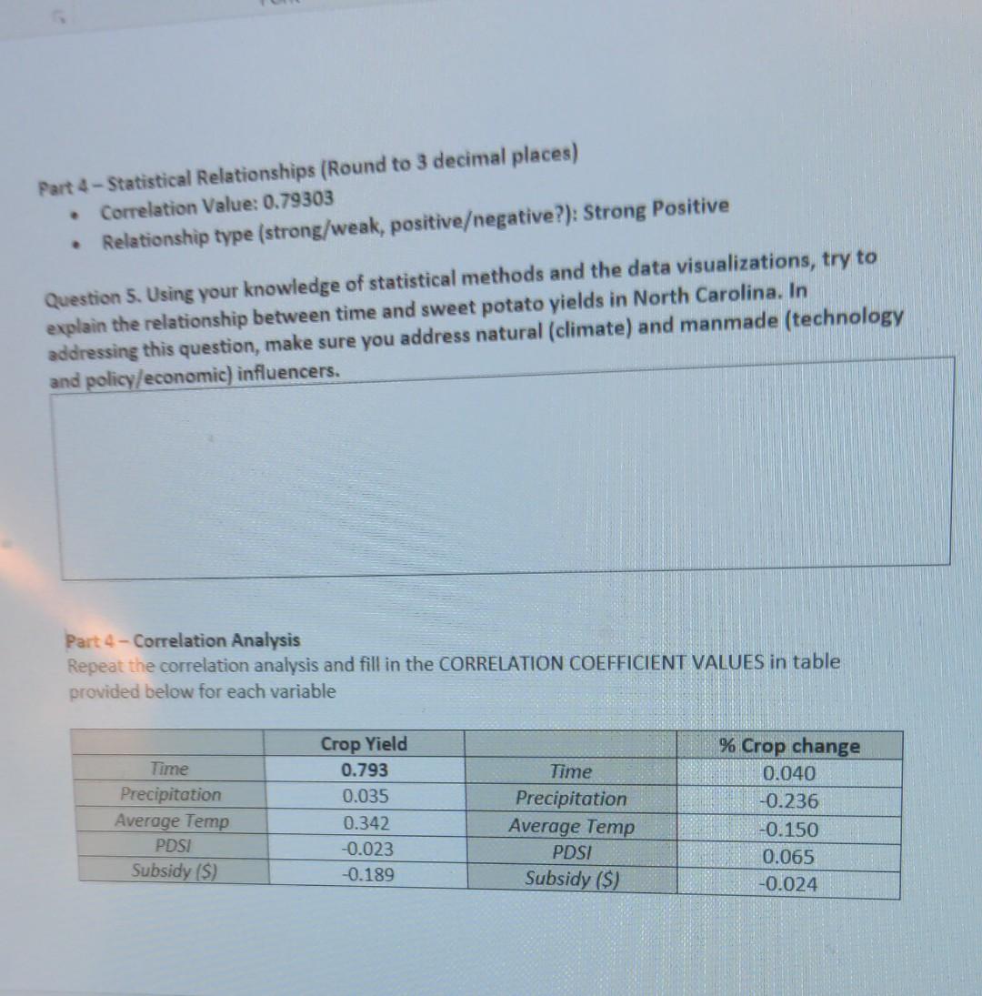 Solved Part 4 - Statistical Relationships (Round to 3 | Chegg.com