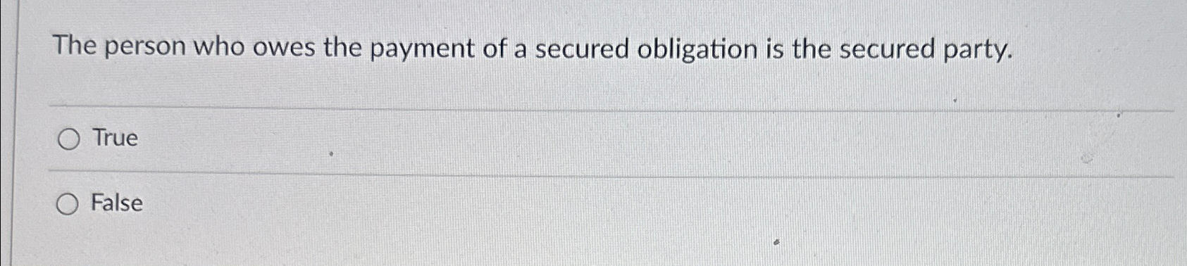 Solved The person who owes the payment of a secured | Chegg.com