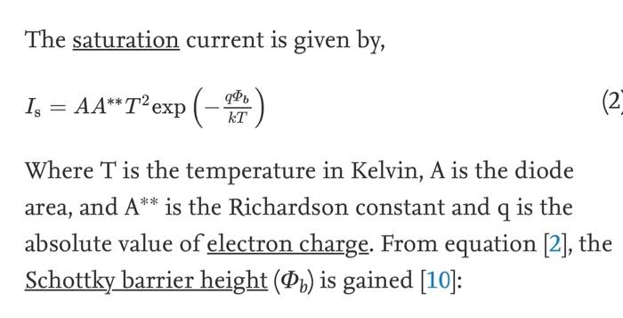 Solved The saturation current is given by, | Chegg.com
