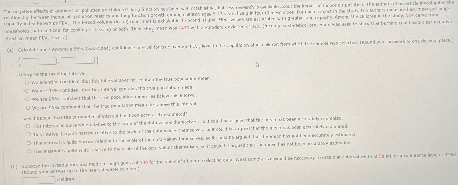 Solved effect on mean FEV1 ﻿levels.)Interpret the resulting | Chegg.com