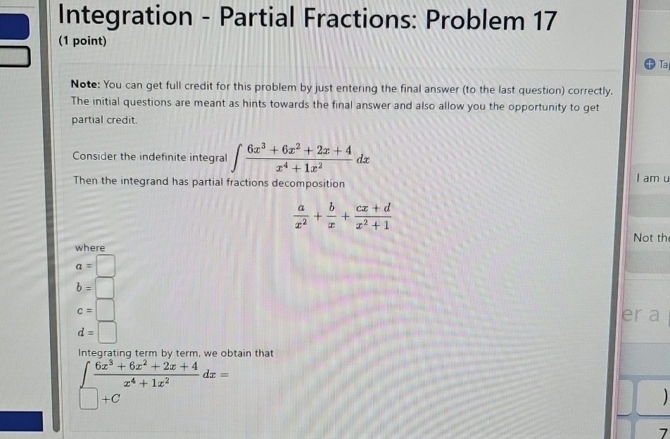 Solved Integration - ﻿Partial Fractions: Problem 17(1 | Chegg.com