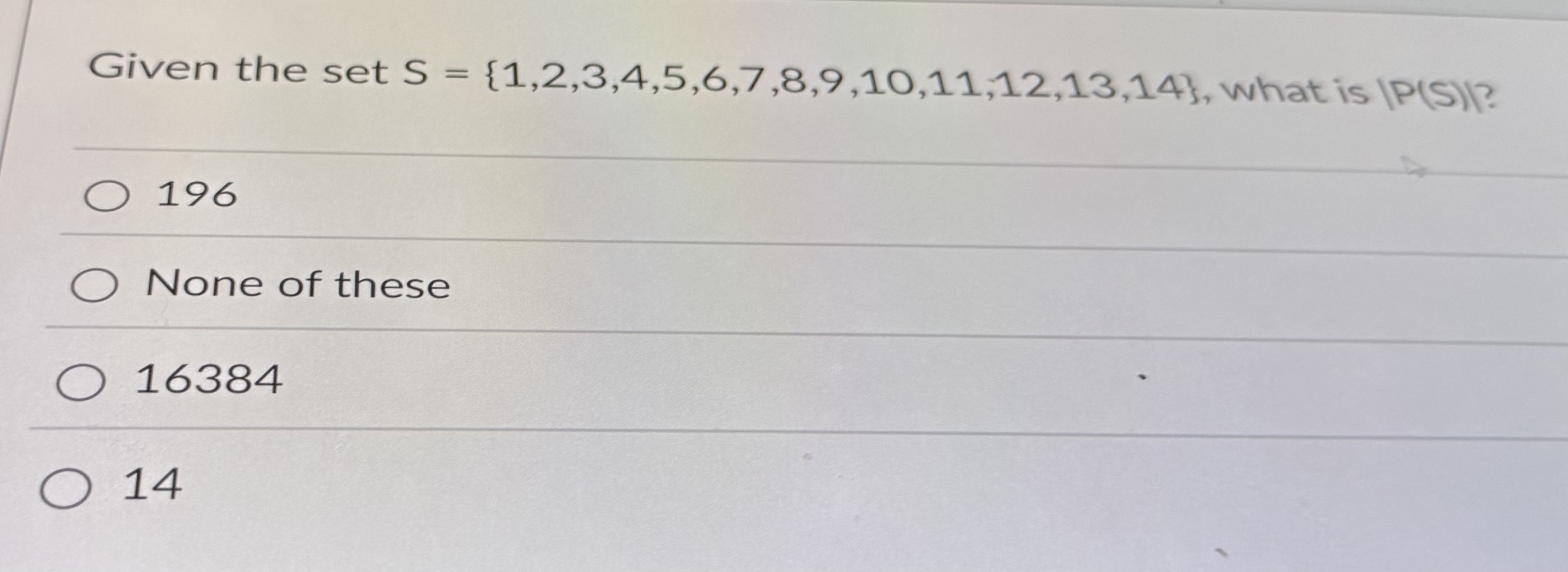 Solved Given the set S={1,2,3,4,5,6,7,8,9,10,11,12,13,14}, | Chegg.com