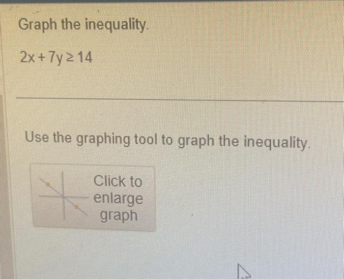 Solved Graph the inequality. 2x+7y≥14 Use the graphing tool | Chegg.com