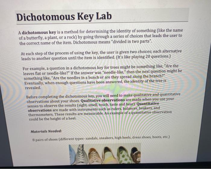 Solved Dichotomous Key Lab A dichotomous key is a method for | Chegg.com