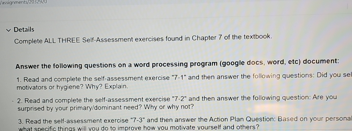 Solved DetailsComplete ALL THREE Self-Assessment exercises | Chegg.com