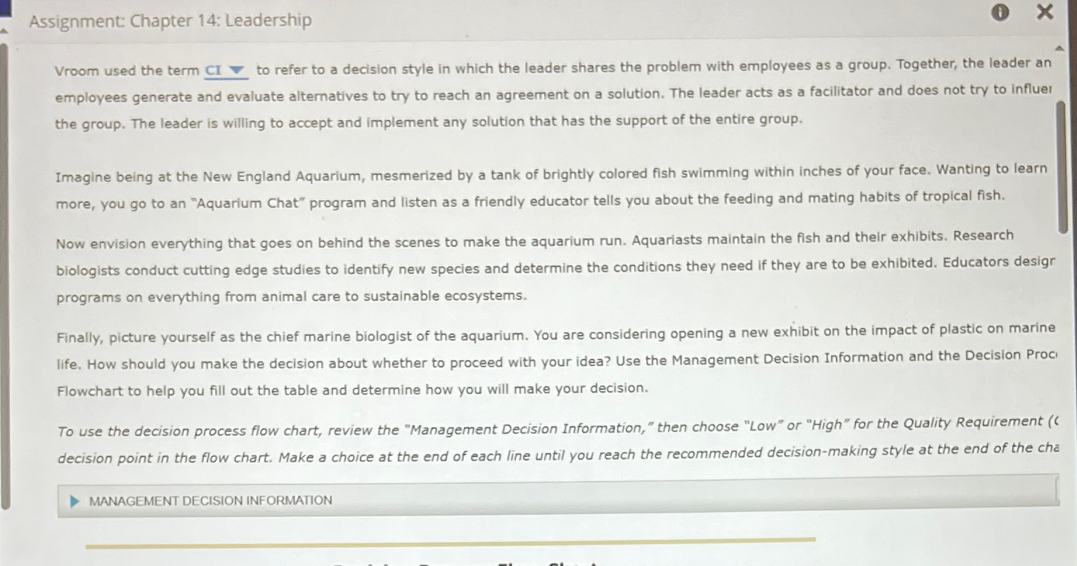 Solved Assignment: Chapter 14: LeadershipVroom used the term | Chegg.com