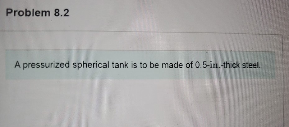 Solved Problem 8.2 A pressurized spherical tank is to be | Chegg.com