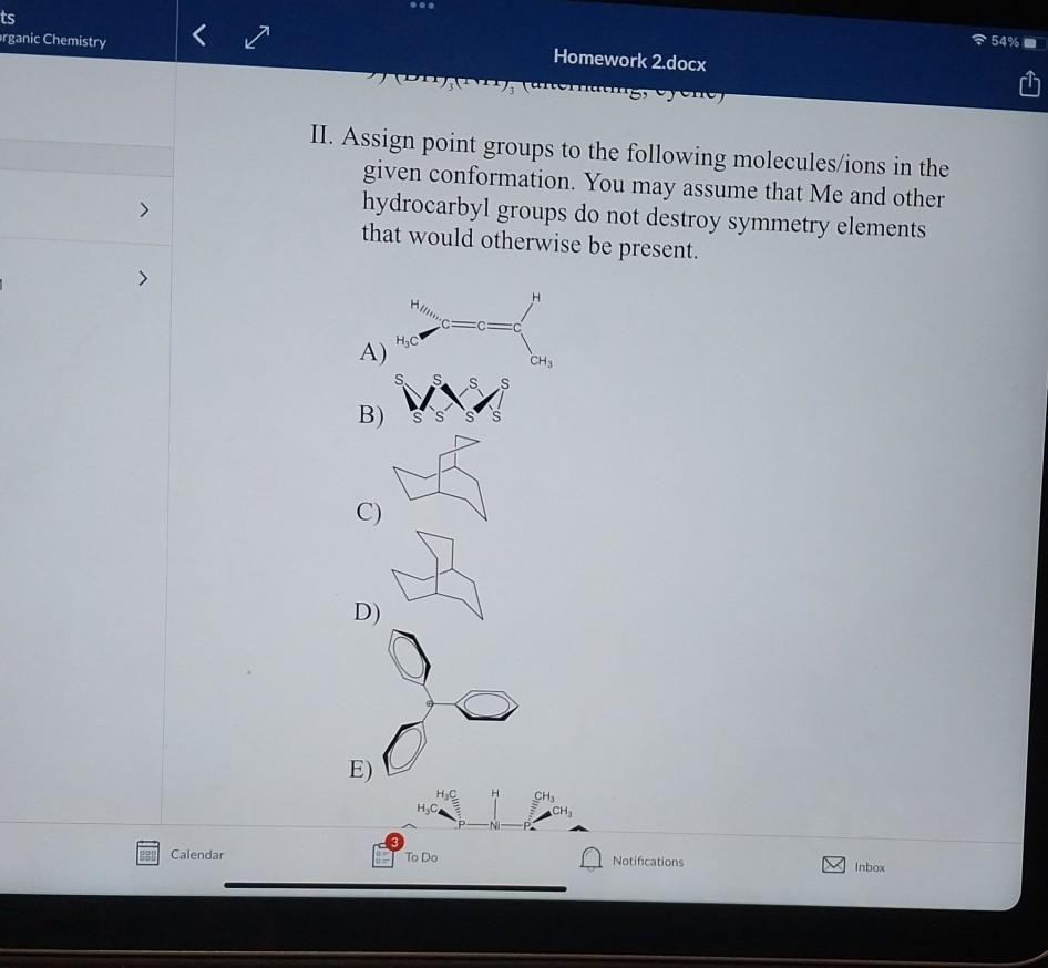 Solved II. Assign point groups to the following | Chegg.com